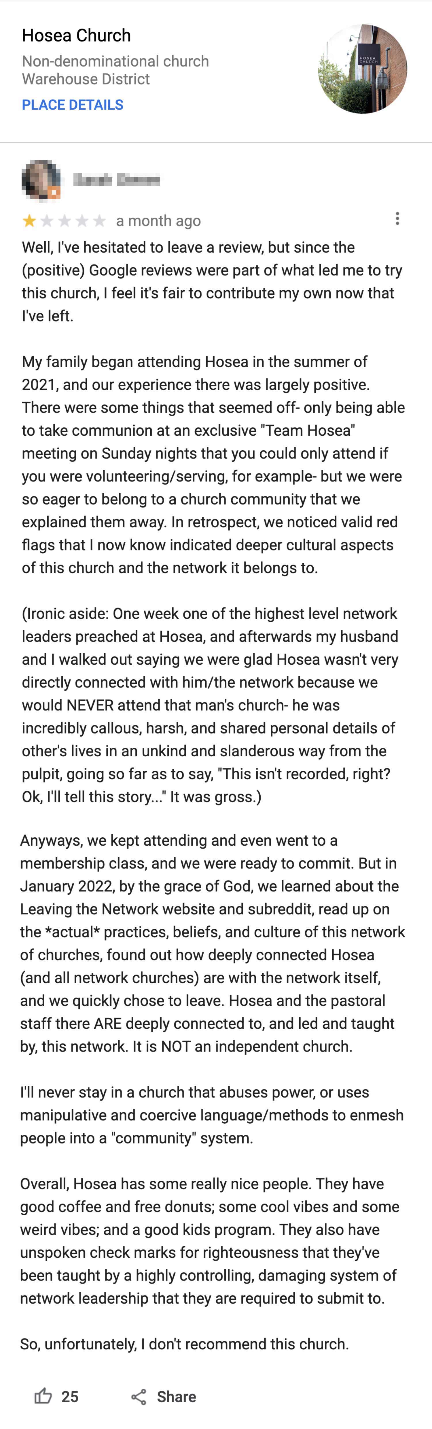 Hosea Church - Online Reviews from Social Media | LEAVING THE NETWORK